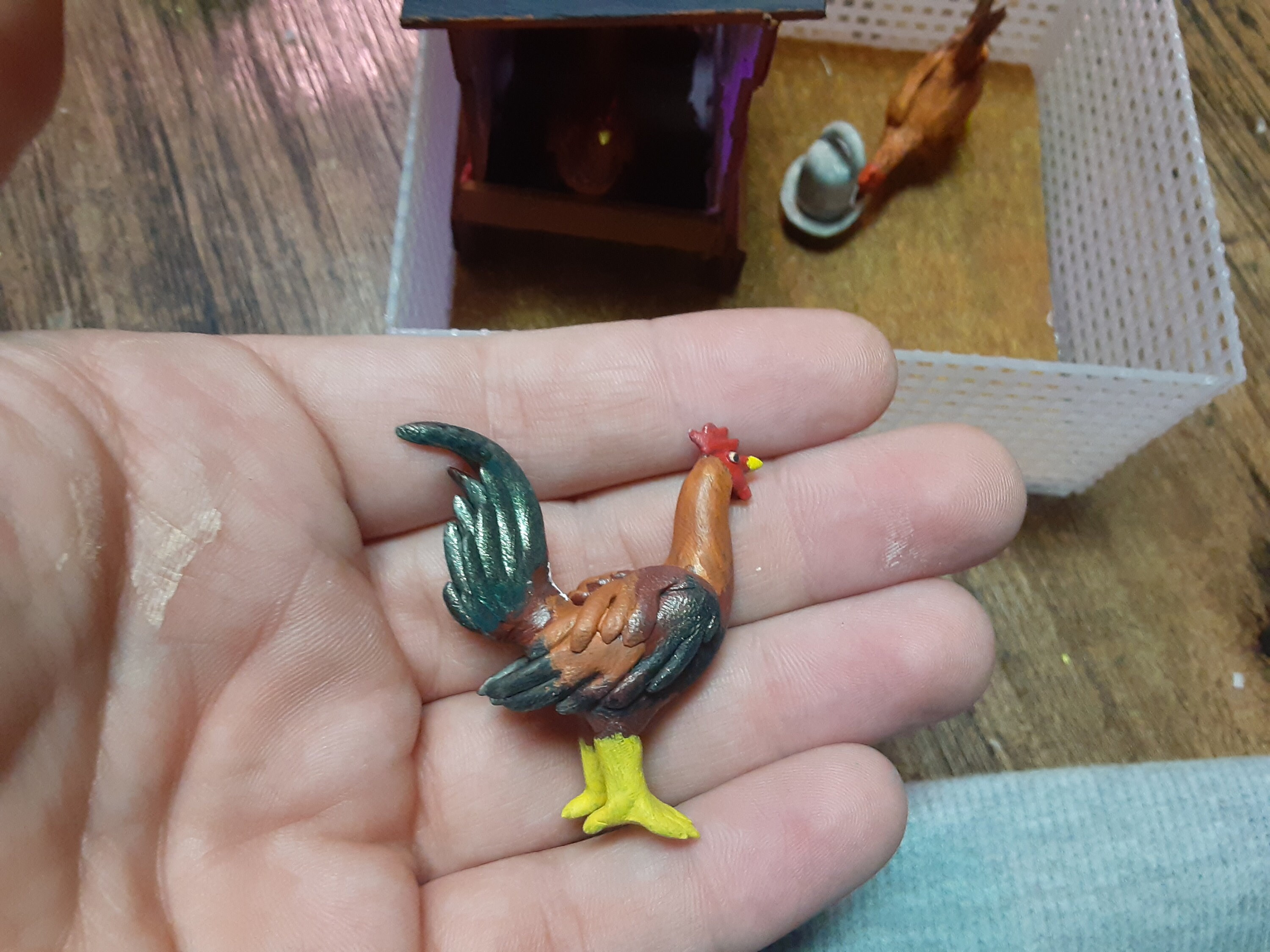 Miniature Dollhouse Chicken Diorama Wheaten Red Chickens Rooster Hen - Etsy