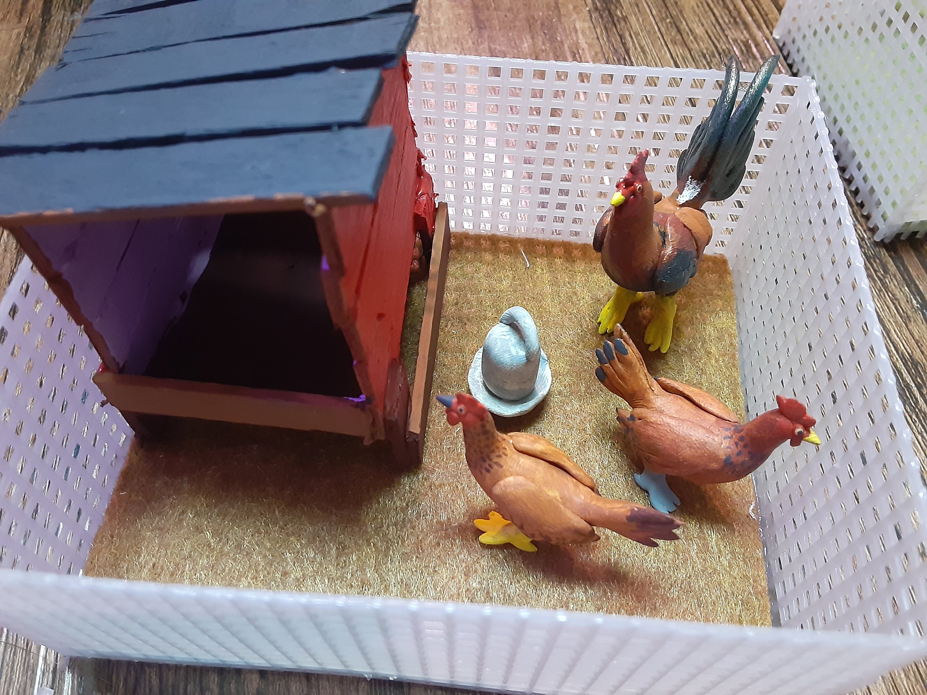 Miniature Dollhouse Chicken Diorama Wheaten Red Chickens Rooster Hen - Etsy