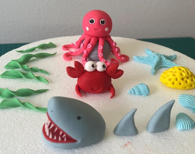 Under the Sea Fondant Cake Topper, Octopus, Crab ,sea Star , Shark ...