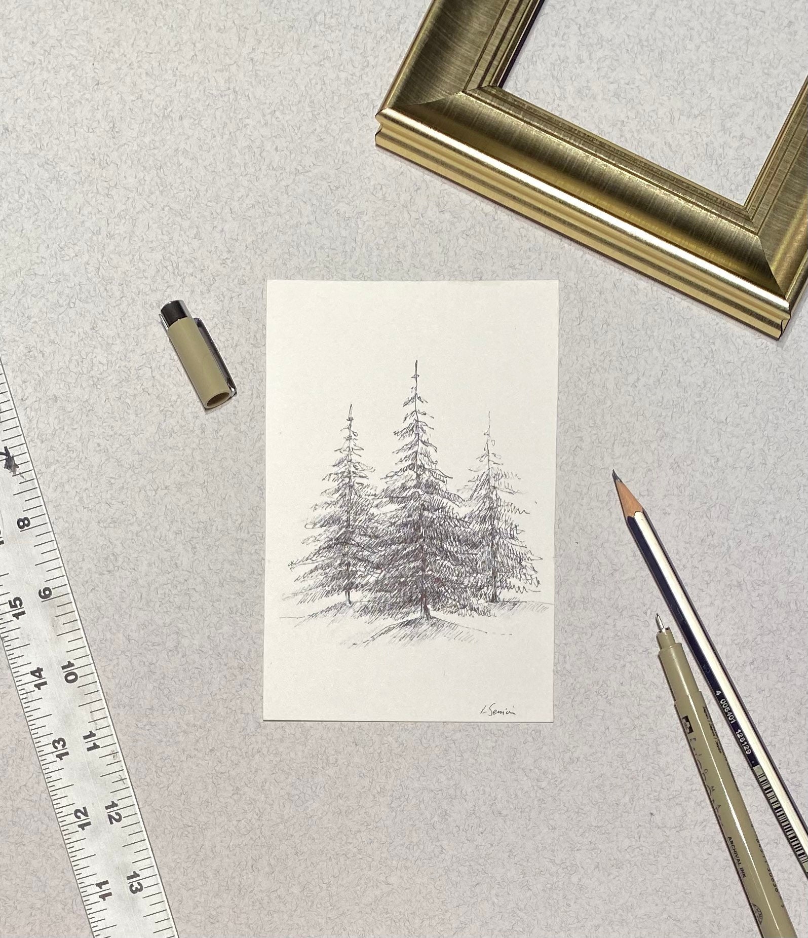 Trees Art Print - Tree Ink Sketch Print - Pine Tree Drawing ...
