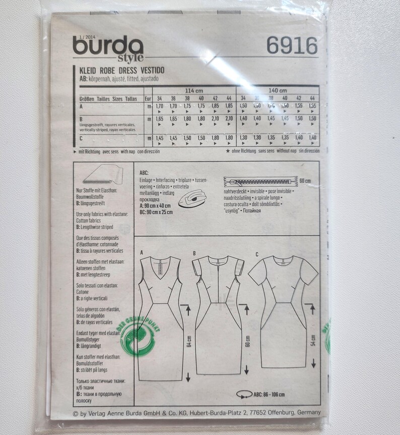 Burda, Burda 6916, Burda Dress Pattern 6916, Paper Patterns, Dress ...