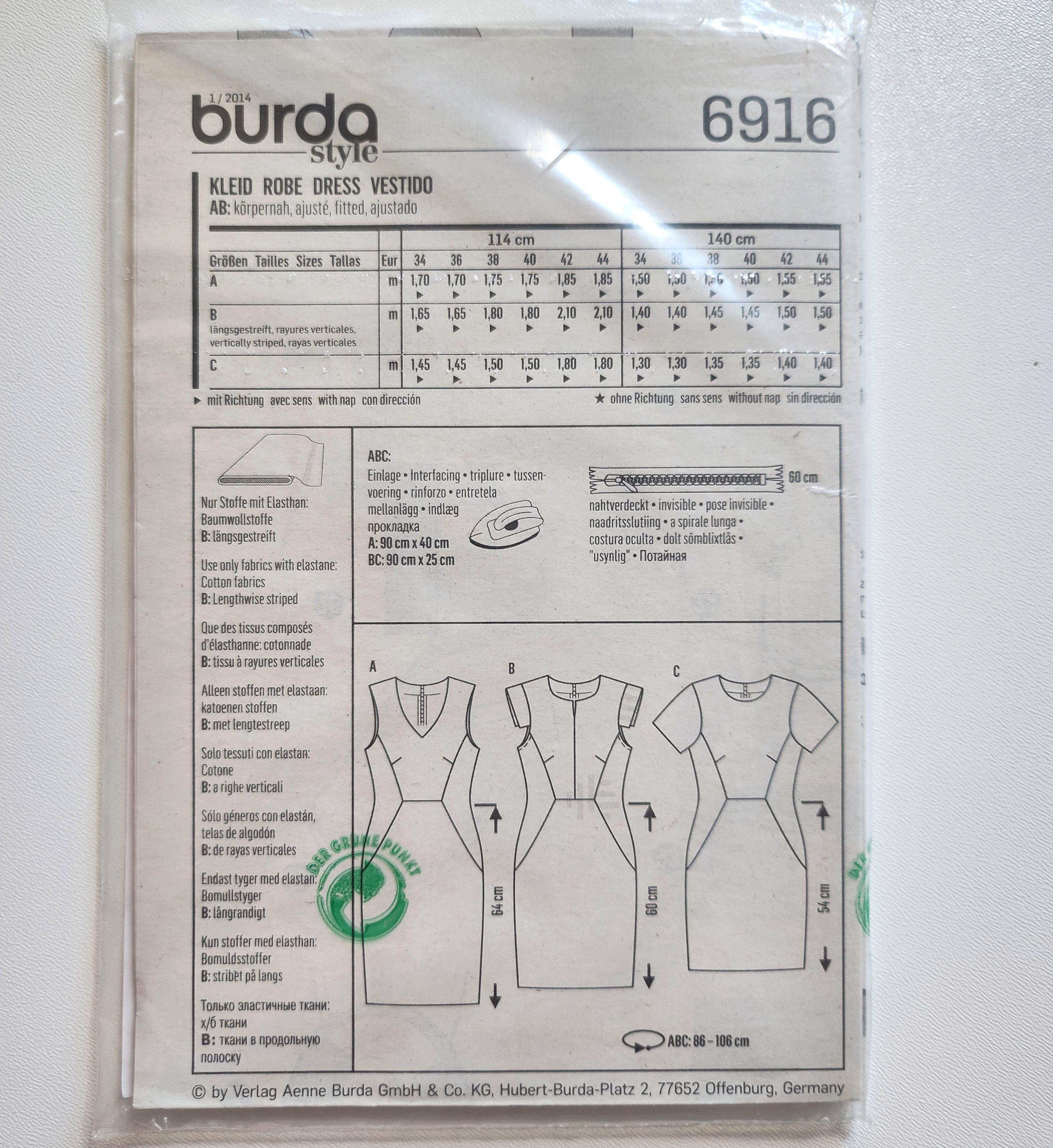 Burda, Burda 6916, Burda Dress Pattern 6916, Paper Patterns, Dress ...