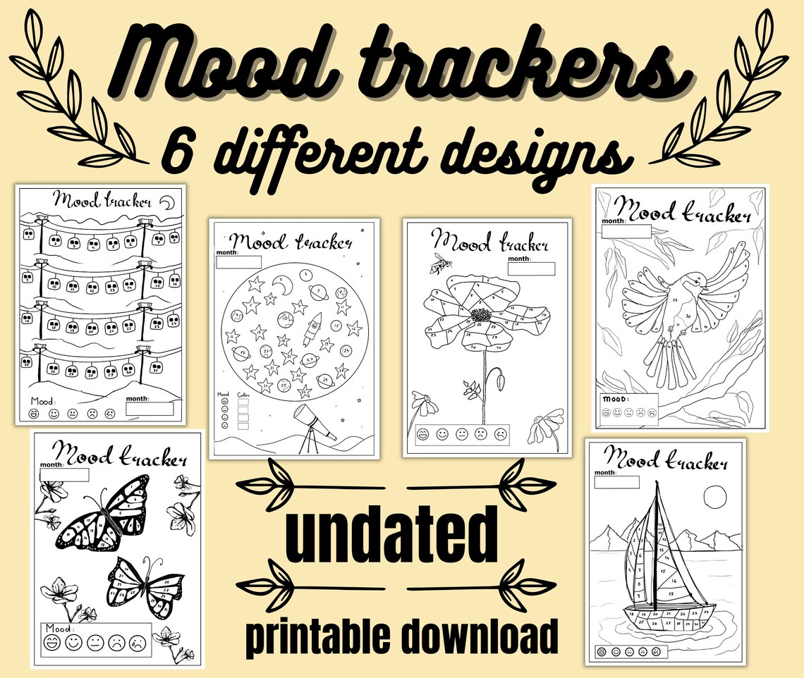 Undated Printable Mood Tracker Pages 100% Hand-drawn Printable Instant ...