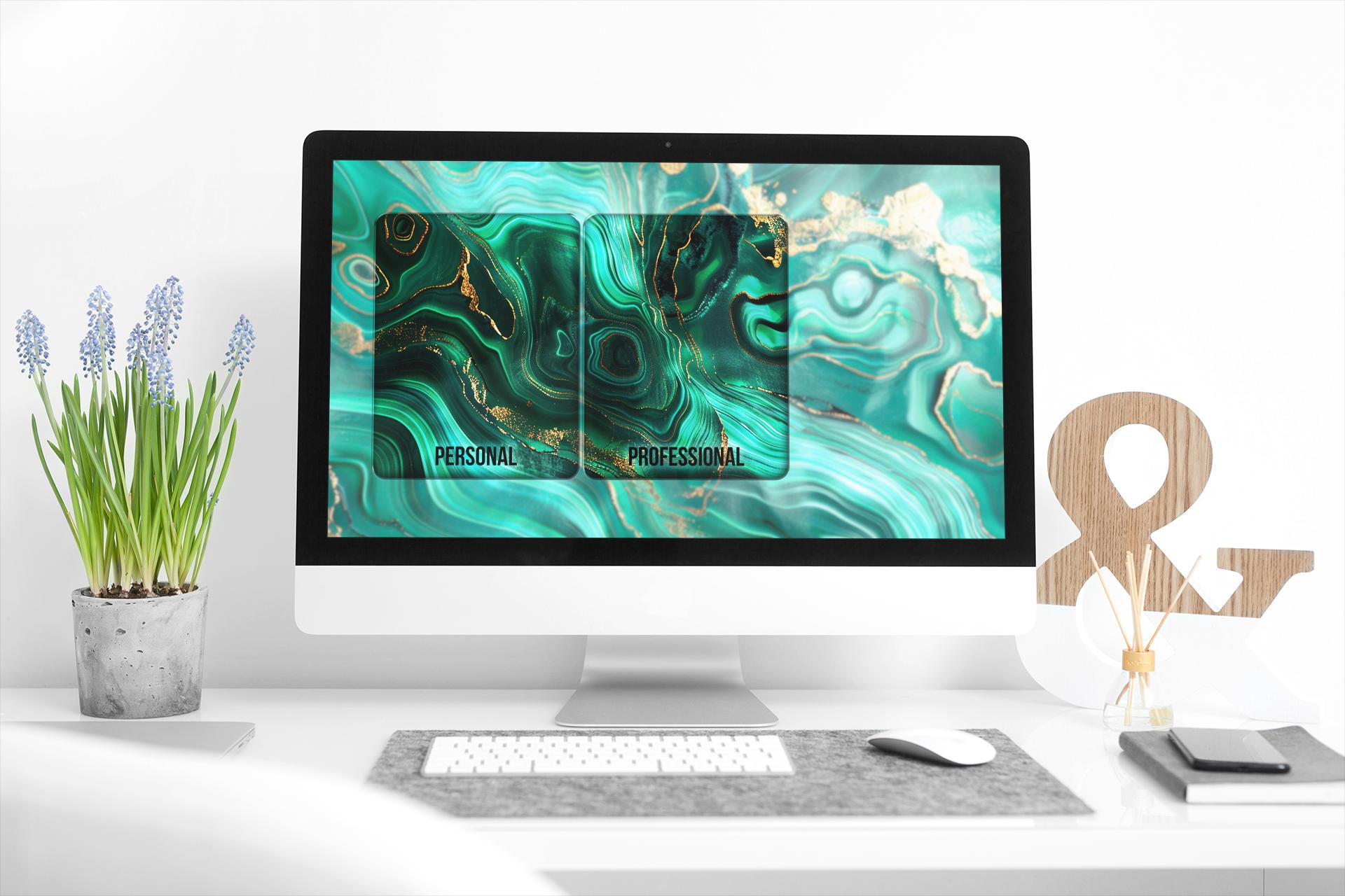 Malachite Desktop Wallpaper Organizer: Green & Gold (digital Download ...