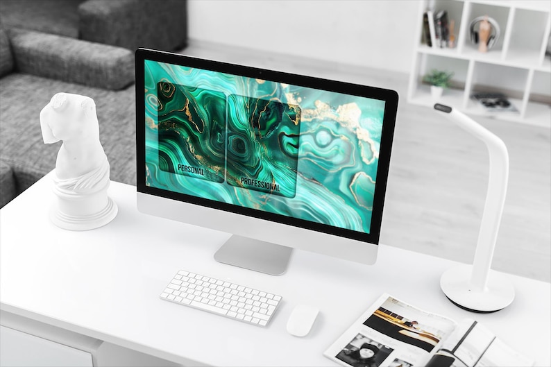 Malachite Desktop Wallpaper Organizer: Green & Gold (digital Download ...
