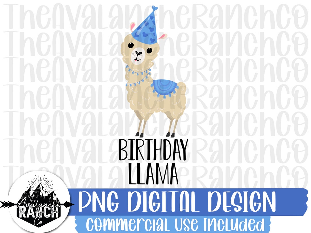 Birthday Llama blue Png Sublimation Designs Downloads Matching Llama ...