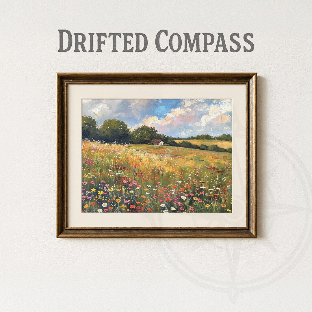 Wildflower Meadow Cottage Print: Colorful Cottagecore Landscape ...
