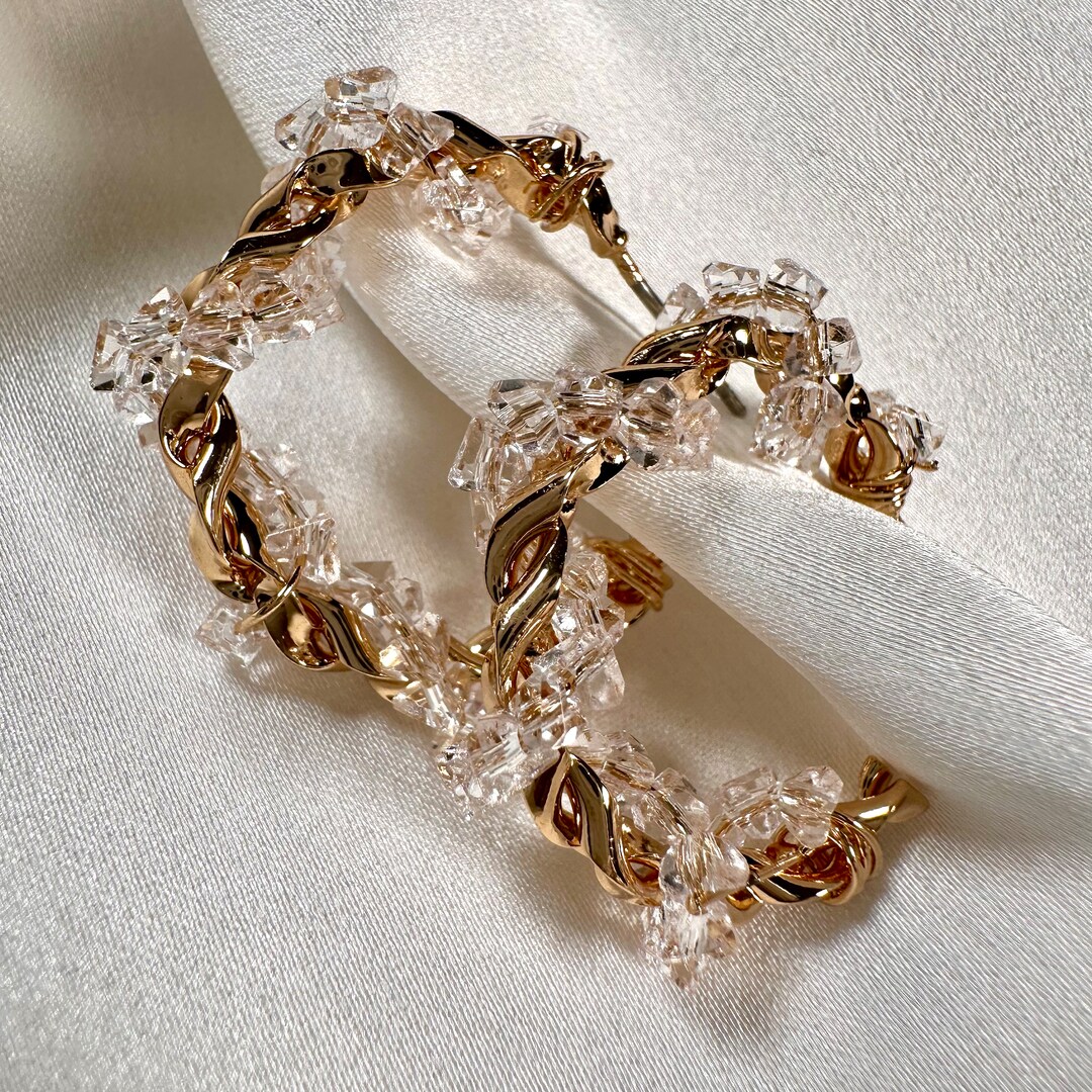 ALMA Double Hoop Earrings Pave Gold Huggie Hoops - Etsy