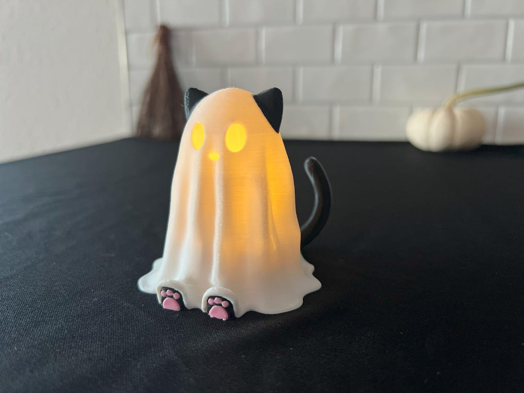 Glowing Ghost Cat Tea Light Holder: Halloween Decoration, Cat Lover ...