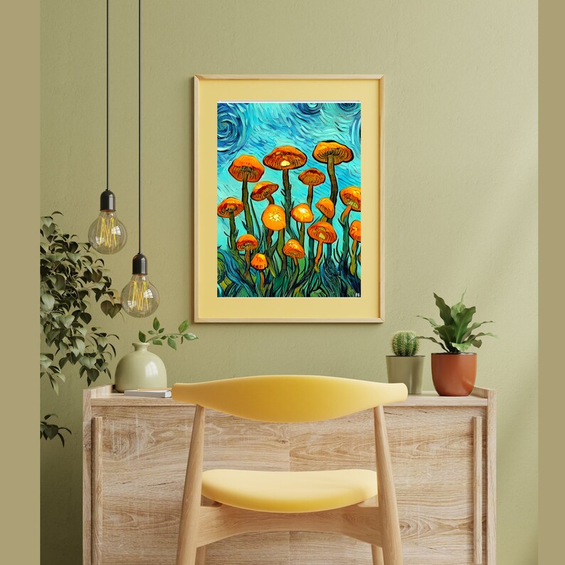 Wind Over Fruiting Bodies Van Gogh Reimagined Mushroom Oil Painting ...