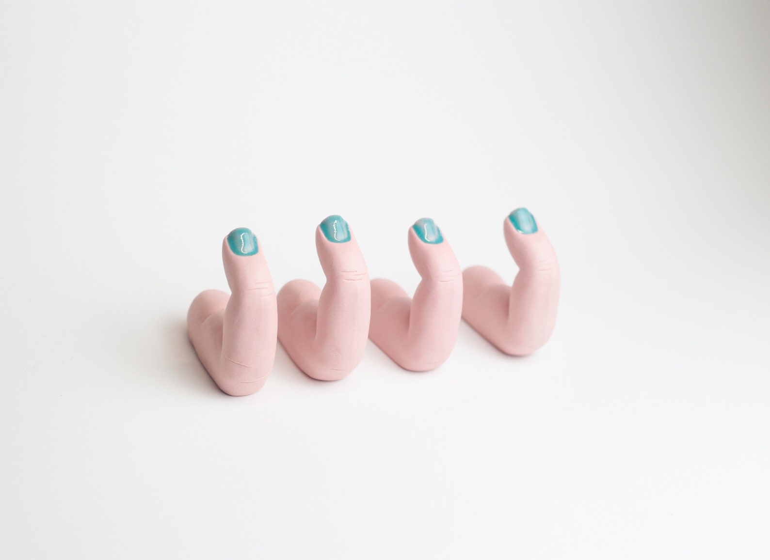 Ceramic Finger Wall Hook - Pink With Turquoise Nail Polish - Etsy