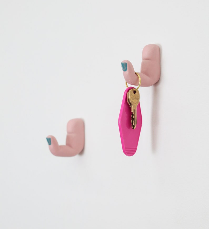 Ceramic Finger Wall Hook - Pink With Turquoise Nail Polish - Etsy