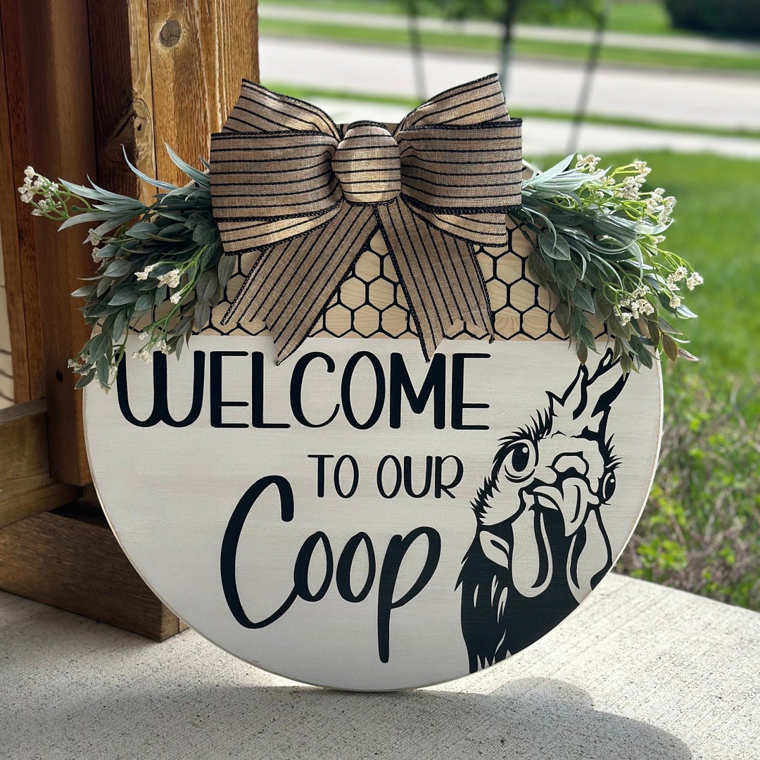 Chicken Wooden Door Hanger / Front Door Decor / Wall Decor / Wood Round ...