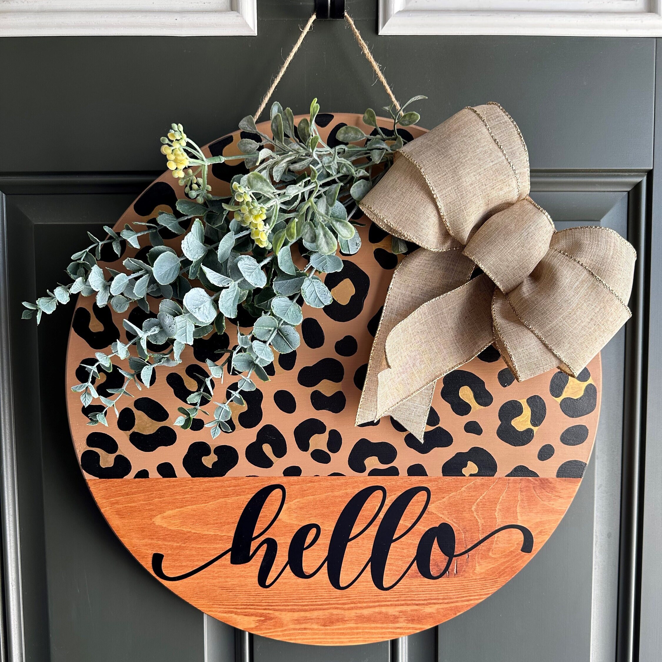 Hello Leopard Wooden Door Hanger / Front Door Decor / Wall Decor / Wood ...