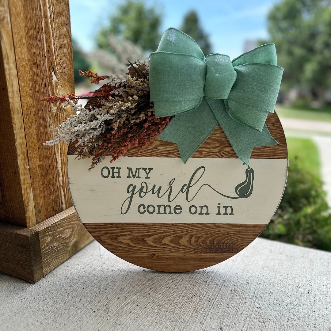 Handcrafted 'oh My Gourd' Fall Door Sign: Wooden Welcome Decor - Etsy