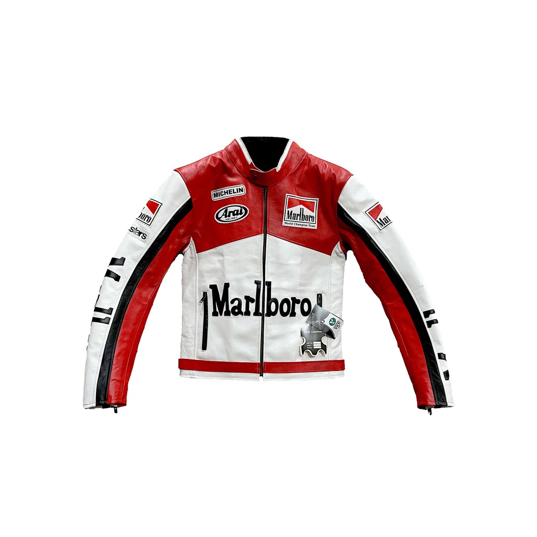 Marlboro Men's Motorbike Racing Leather Jacket Red & - Etsy