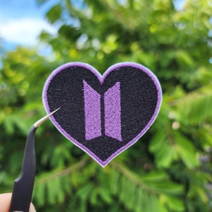 BTS Logo Heart Iron-on Embroidery Patches for Tote Bags, Backpacks, T ...