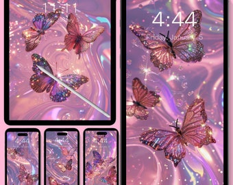 Dreamy Butterfly Pink Glitter Wallpaper | Phone Wallpaper | Aesthetic ...