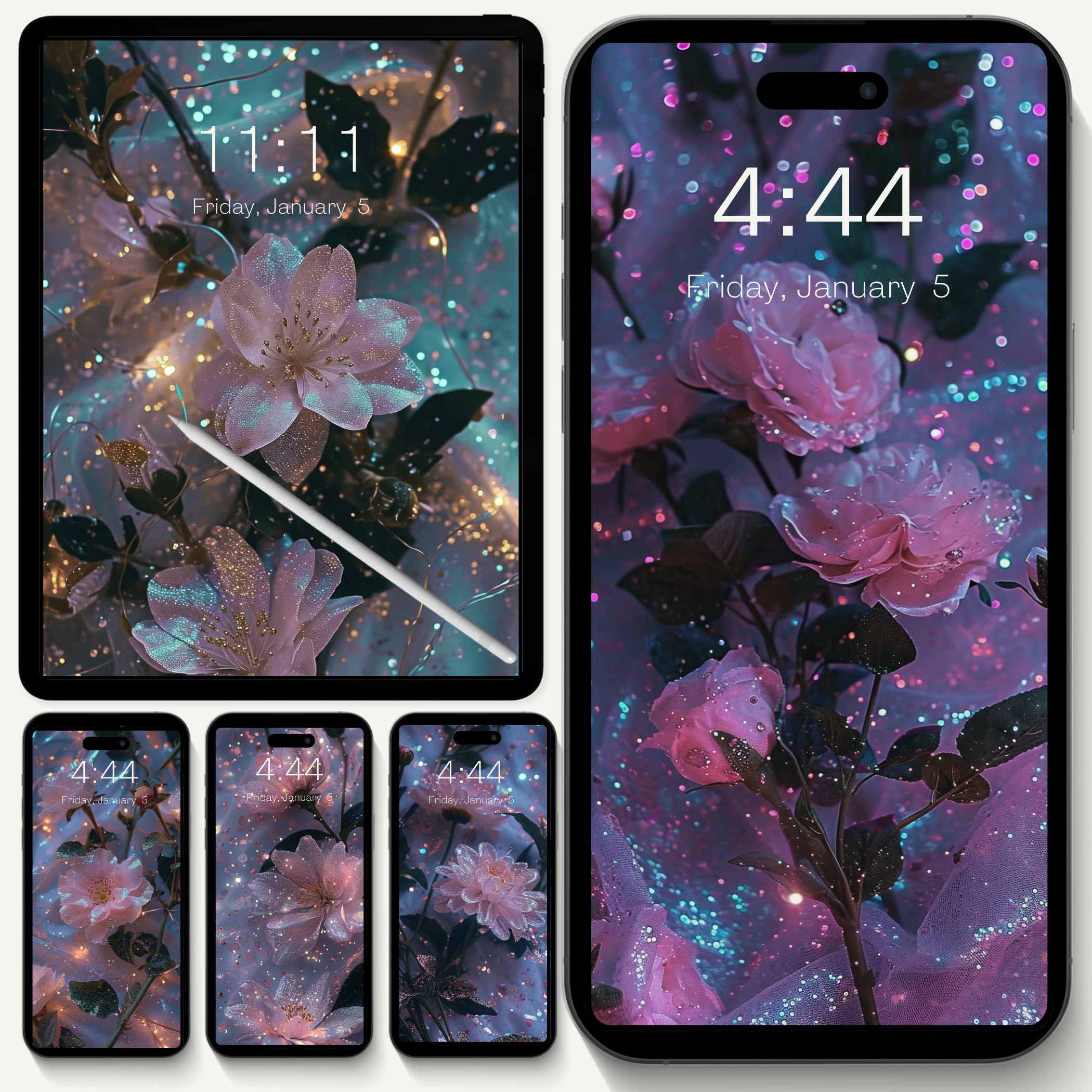 Sparkle Bloom Wallpaper I Elegant iPhone Floral Background Lockscreen ...