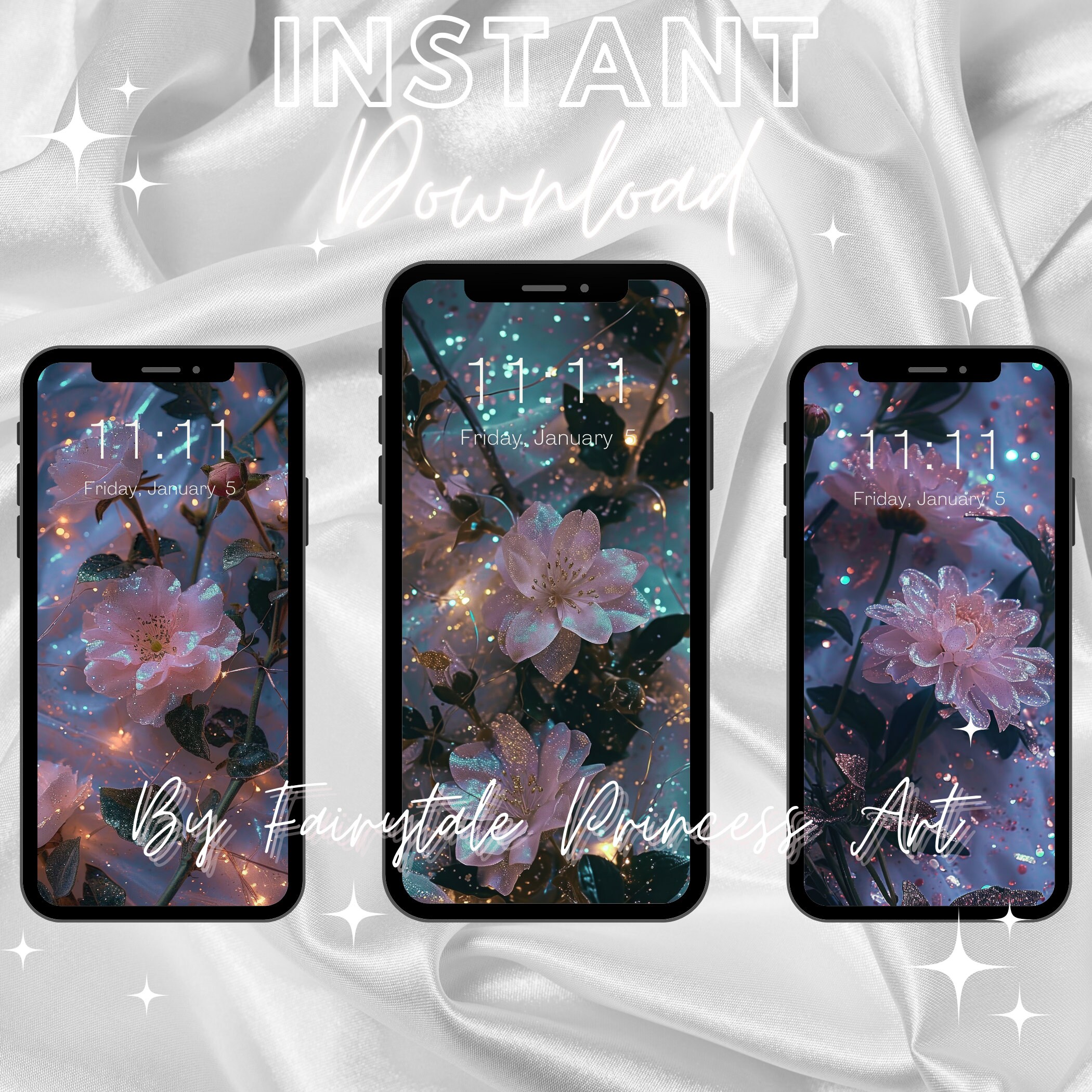 Sparkle Bloom Wallpaper I Elegant iPhone Floral Background Lockscreen ...