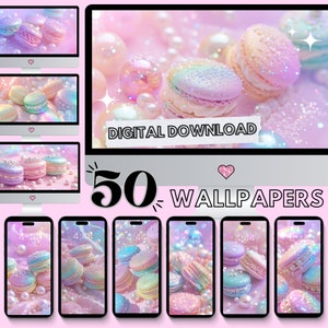Kawaii Wallpaper Macarons Wallpaper Rainbow Pastel Screensaver Cute ...