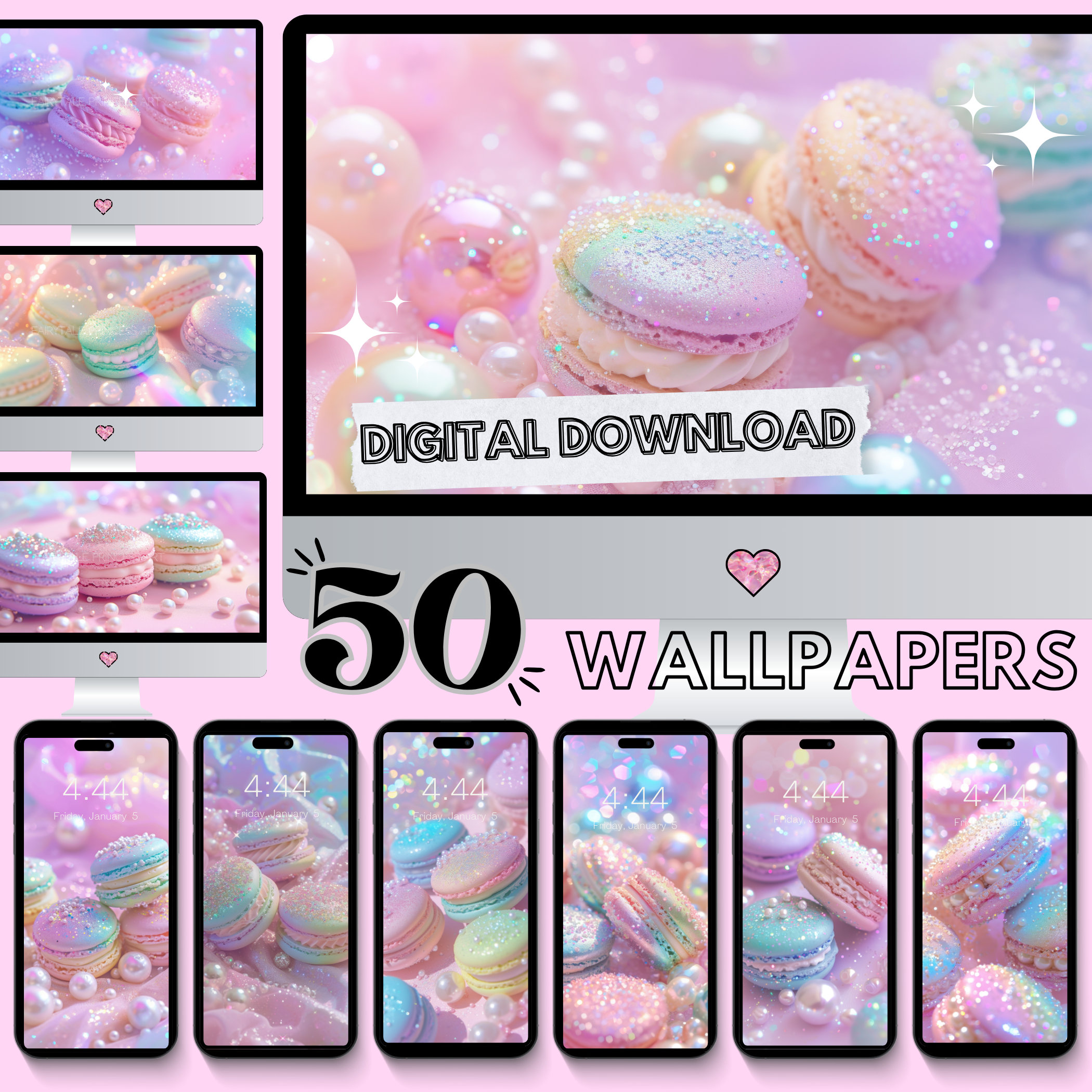 Kawaii Wallpaper Macarons Wallpaper Rainbow Pastel Screensaver Cute ...