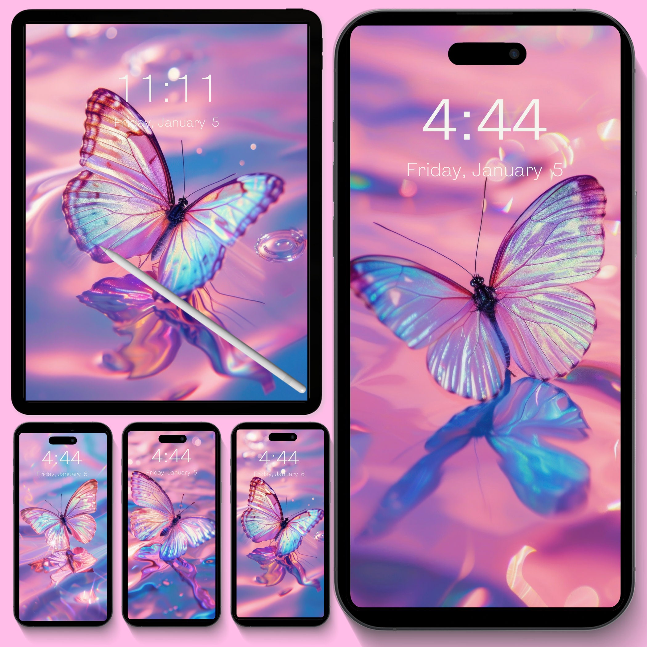 Flutter Pink Butterfly Water Wallpaper | Phone Wallpaper | Aesthetic ...