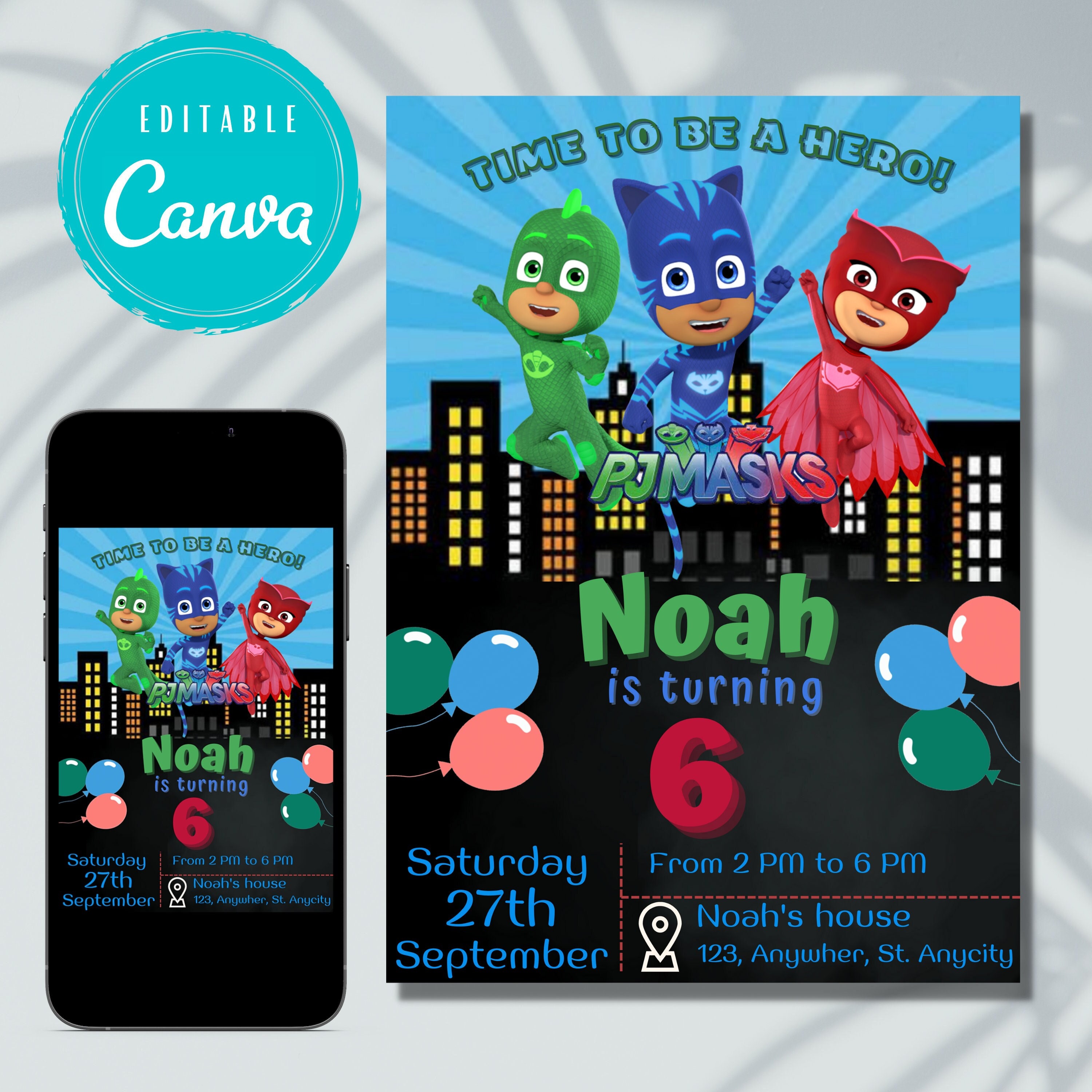 Pj Mask Canva Editable Birthday Invitation/card Invitation Pj Mask ...