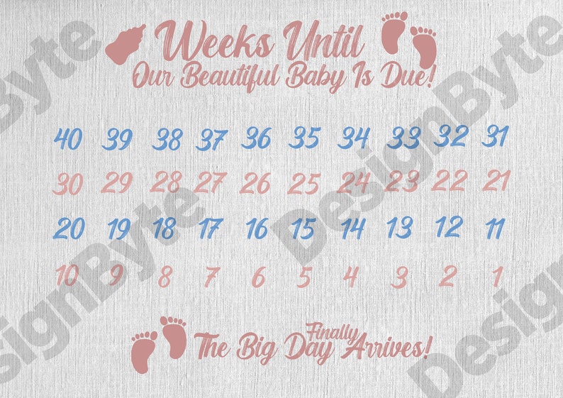 Weeks Until Baby is Due A4 Printable Countdown, Unisex. - Etsy