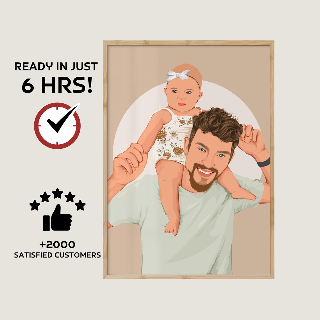 Custom Father's Day Portrait: Personalized Family Illustration (digital ...