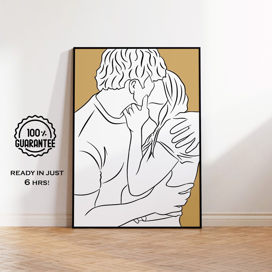 Couple Faceless Line Art Portrait, Custom Line Drawing From Photo ...