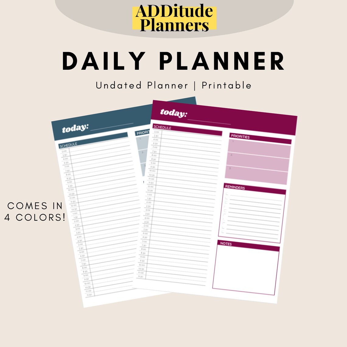 Daily Planner | Printable, Undated | Time Blocked Schedule, Priorities ...