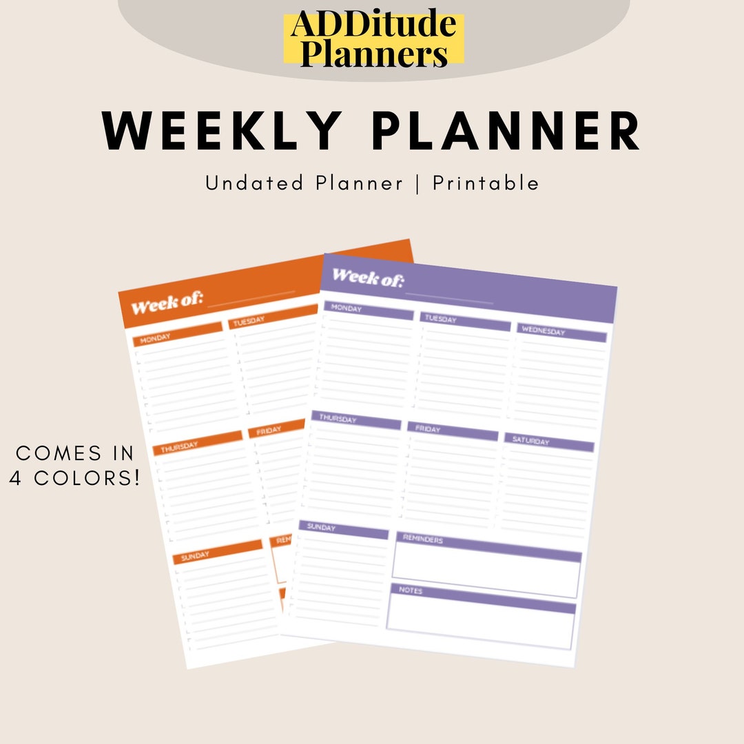 Weekly Planner | Printable, Undated | to Do Lists, Reminders, Notes ...