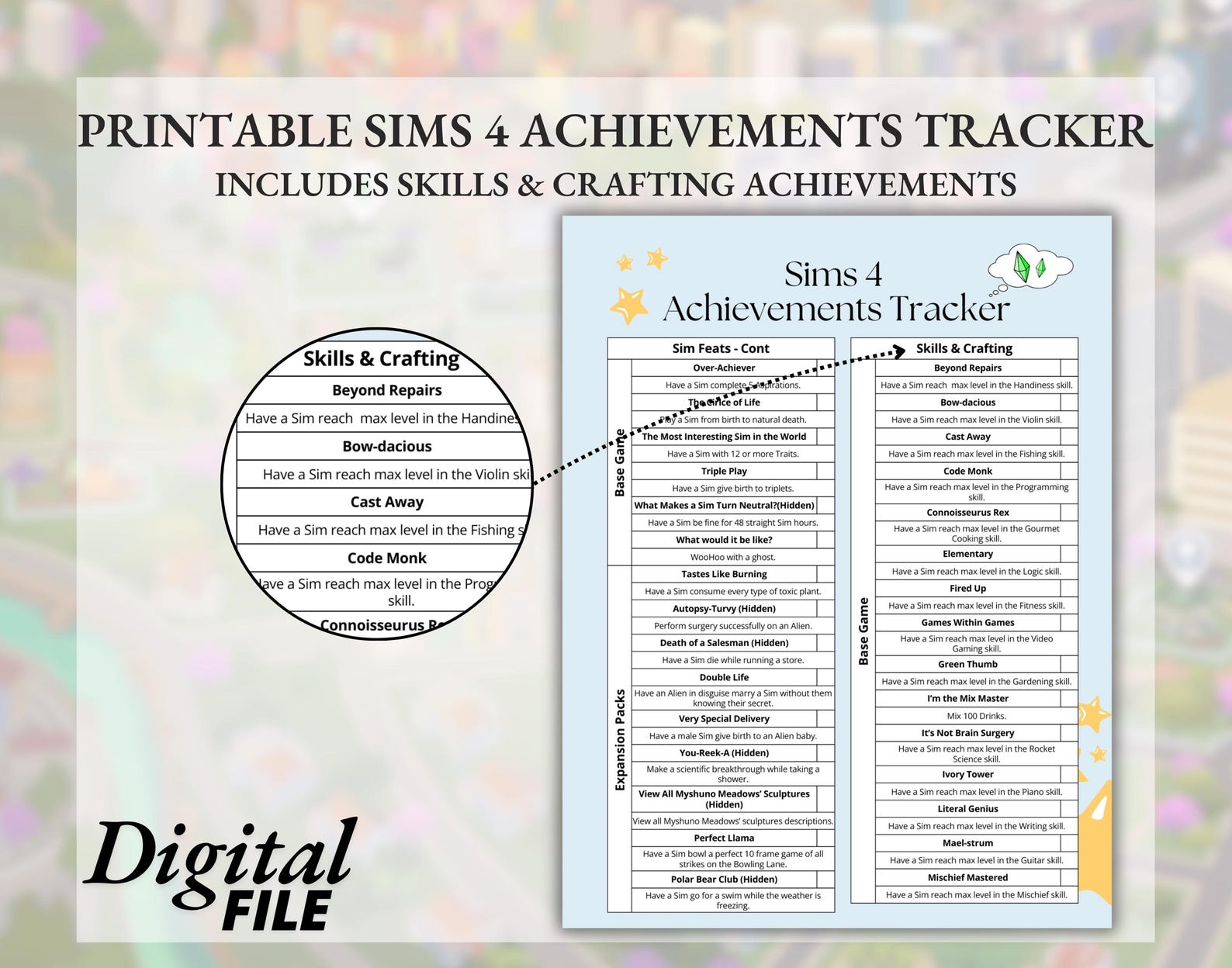 Printable Sims 4 Achievements Planner Sheet Bundle - Expansion and Base ...