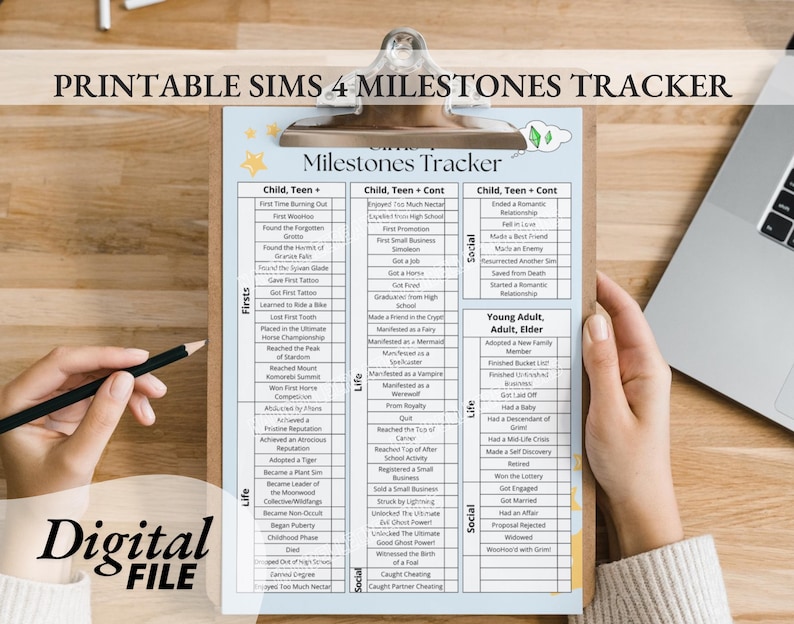 Printable Sims 4 Milestones Tracker Planner Sheet Bundle - Expansion ...