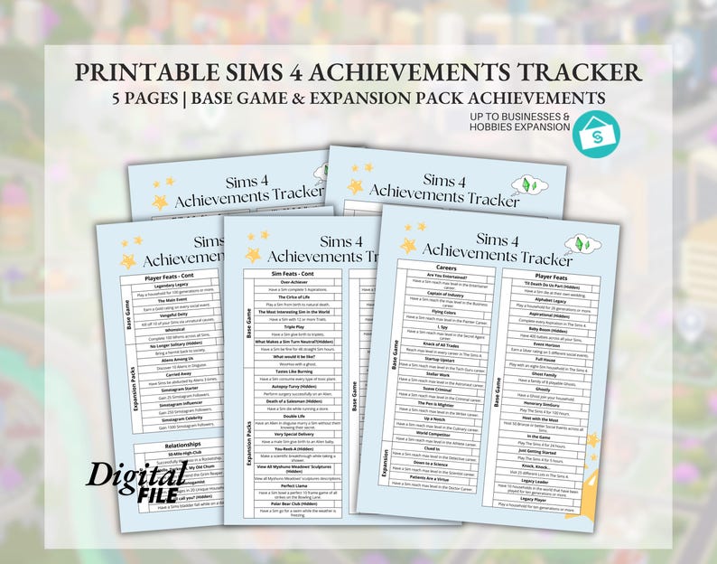 Printable Sims 4 Achievements Planner Sheet Bundle - Expansion and Base ...