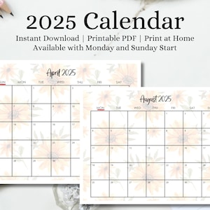 2025 Printable Calendar Sunflower Background Monday Start Sunday Start ...