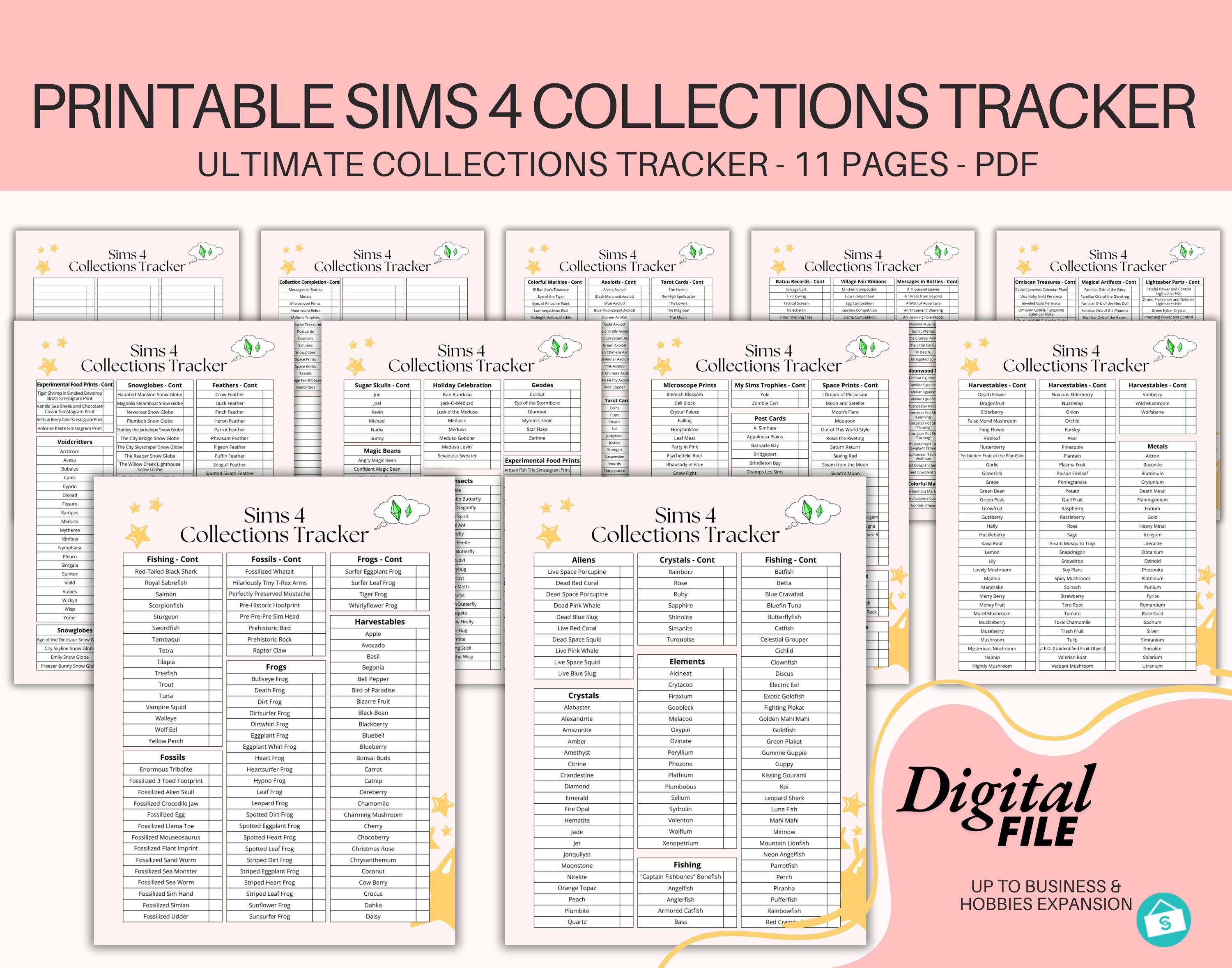 Cute Printable Ultimate Sims 4 Collections Tracker Planner Sheet Bundle ...