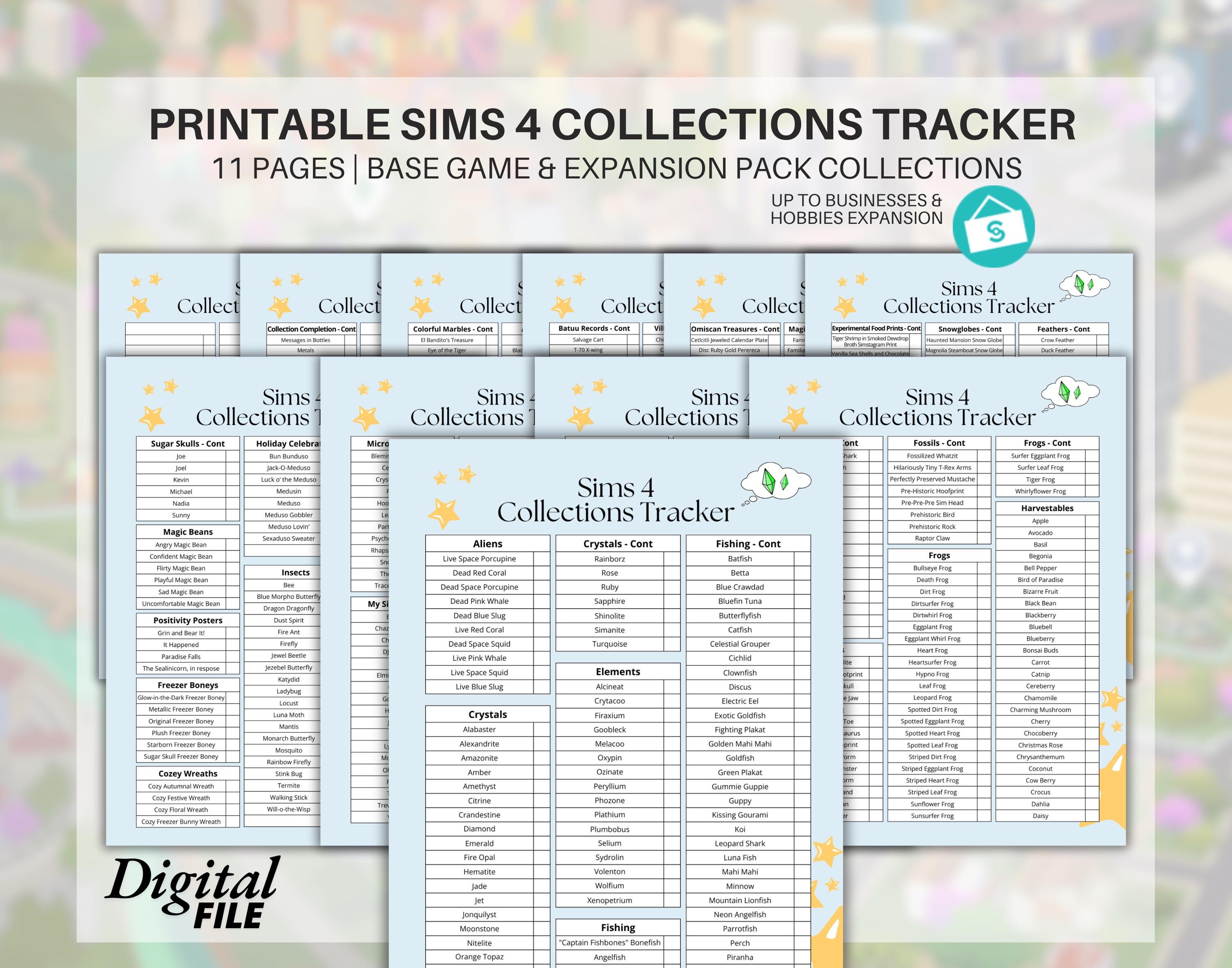 Printable Ultimate Sims 4 Collections Tracker Planner Sheet Bundle ...