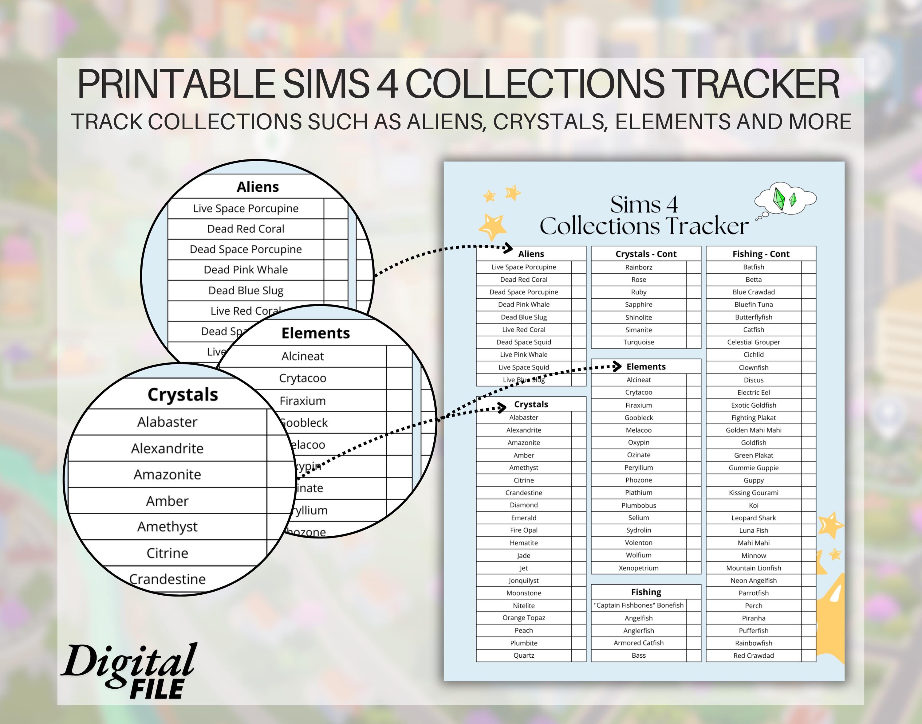 Printable Ultimate Sims 4 Collections Tracker Planner Sheet Bundle ...