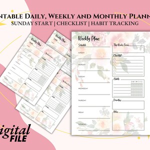 Floral Printable Daily Planner, Weekly Planner, Monthly Planner Bundle ...