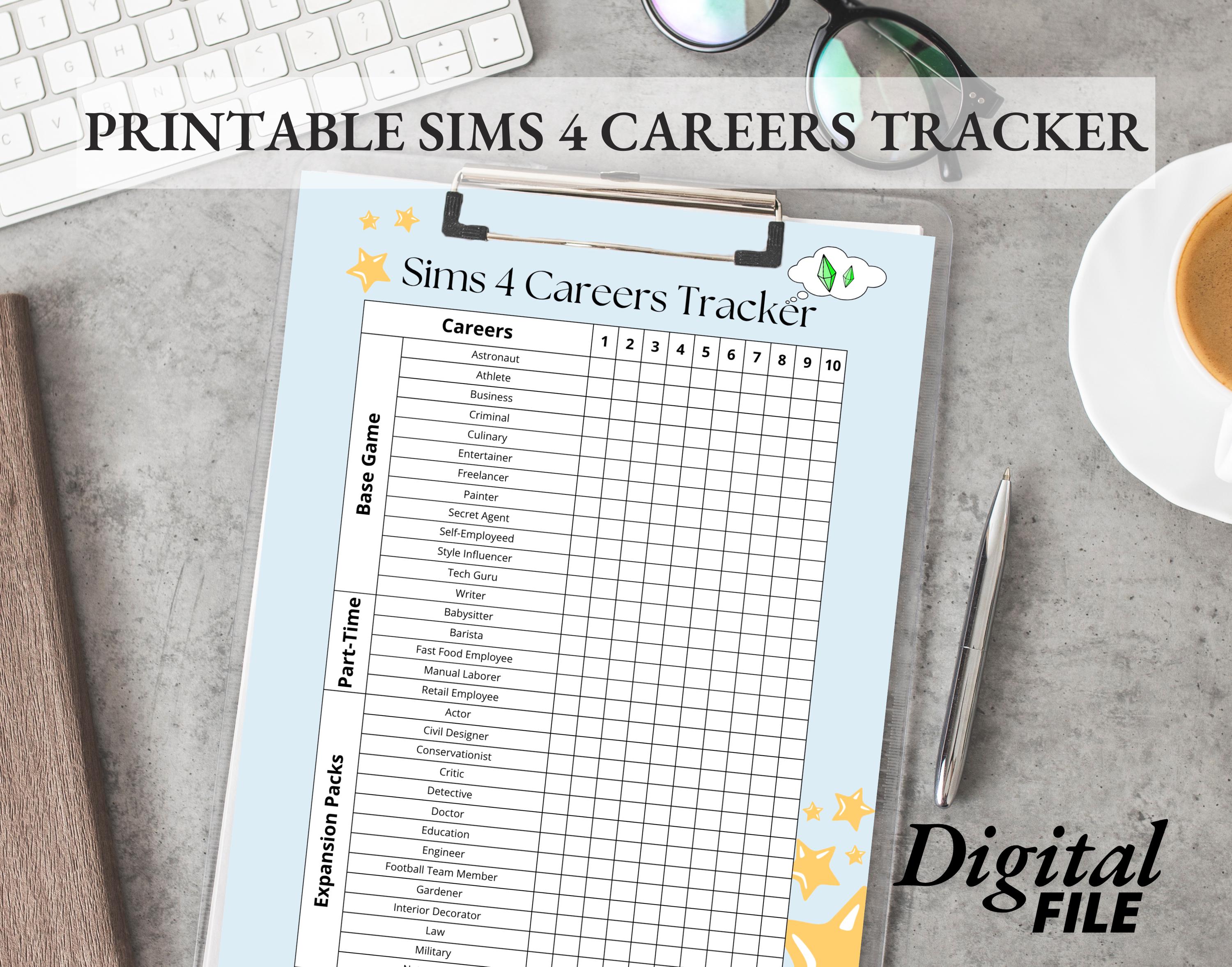 Printable Sims 4 Career Tracker Planner Sheet Bundle Expansion and Base ...