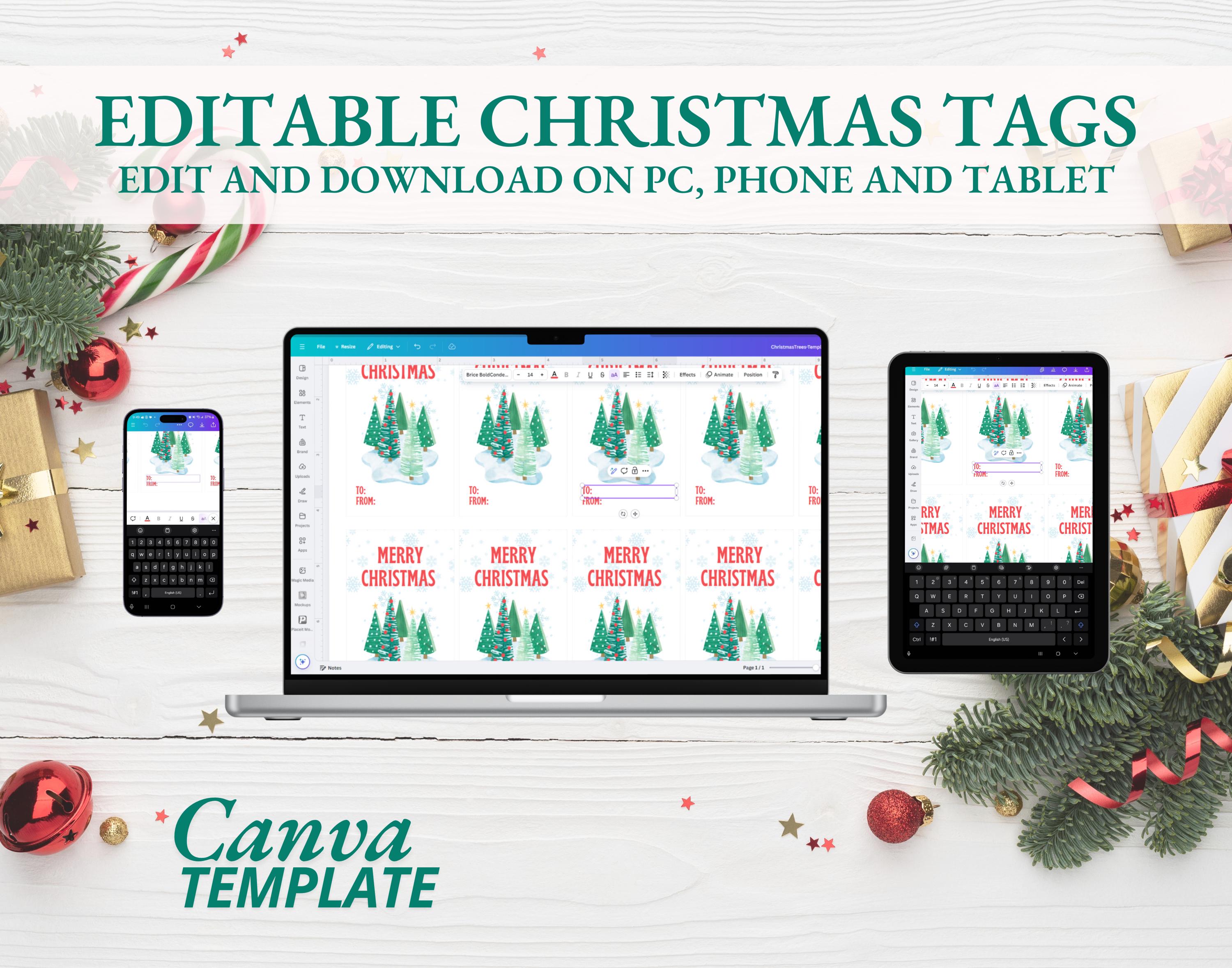 Christmas Gift Tag Printable Canva Template X-mas Trees Personalize ...