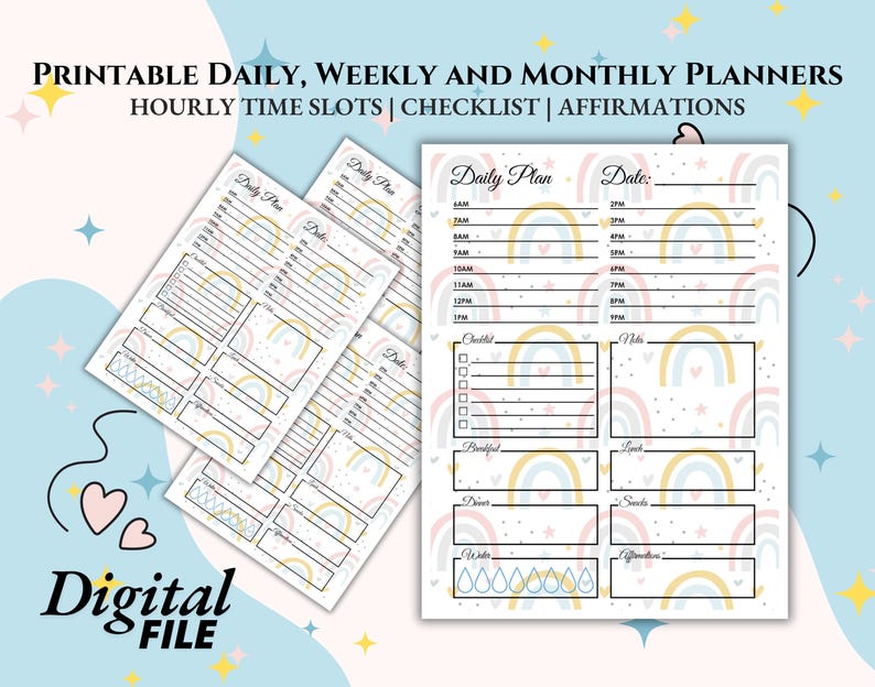 Rainbow Printable Daily Planner, Weekly Planner, Monthly Planner Bundle ...