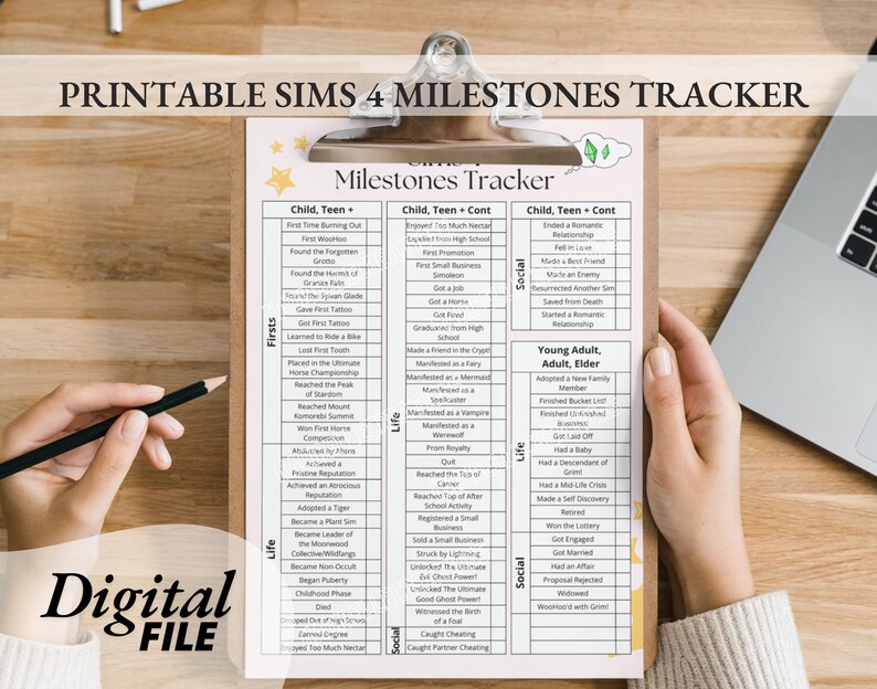 Pink Printable Sims 4 Milestones Tracker Planner Sheet Bundle Expansion ...