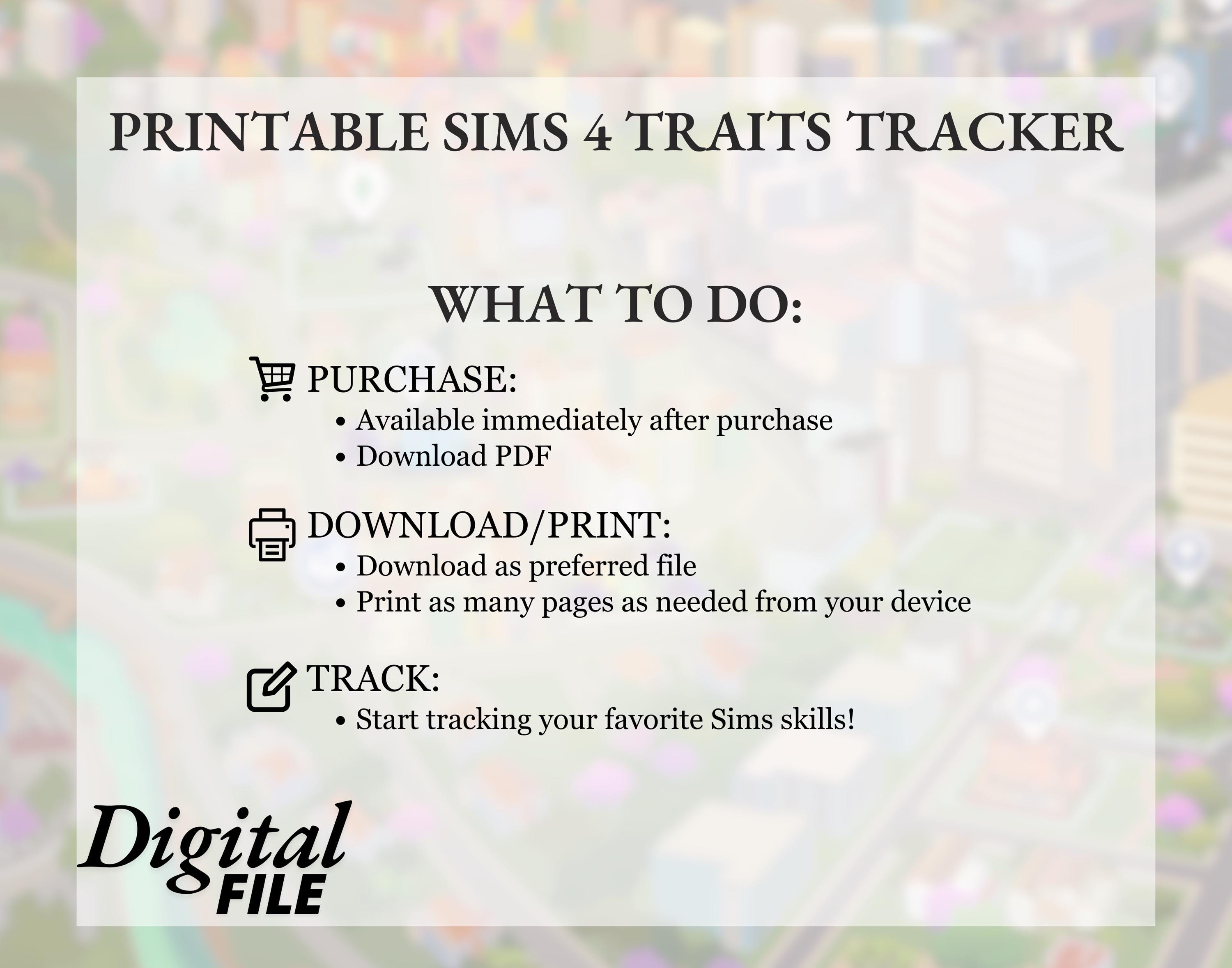Printable Sims 4 Traits Planner Sheet Bundle Expansion and Base Game ...