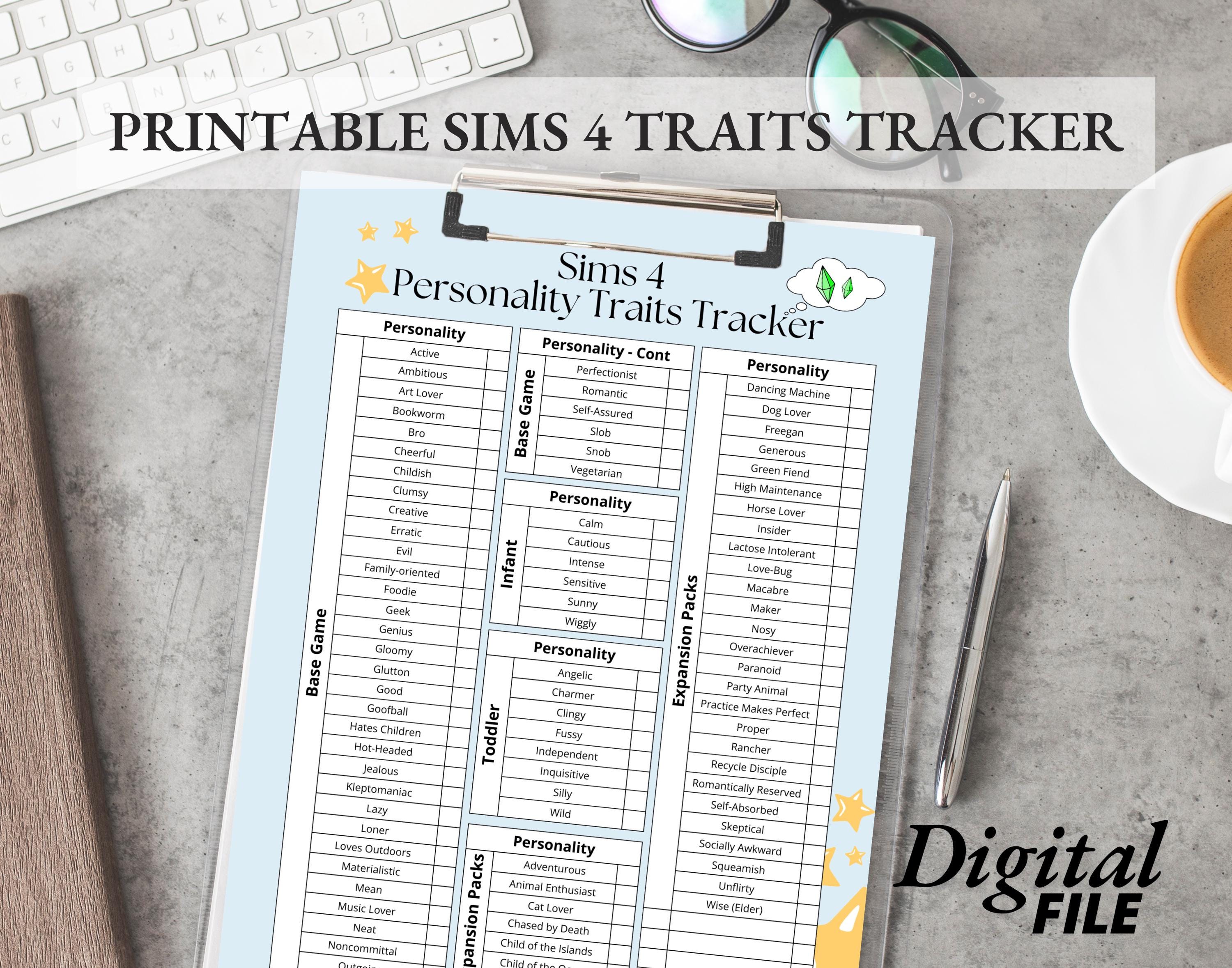 Printable Sims 4 Traits Planner Sheet Bundle Expansion and Base Game ...
