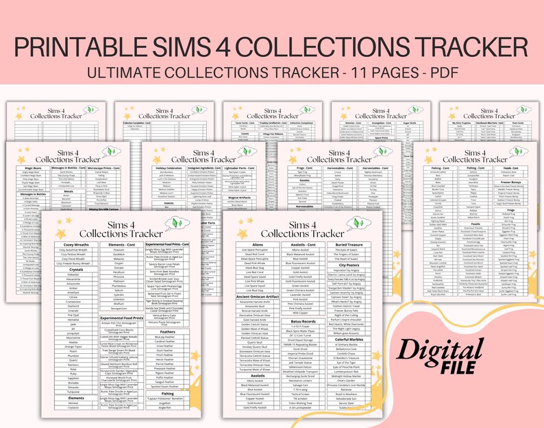 Cute Printable Ultimate Sims 4 Collections Tracker Planner Sheet Bundle ...