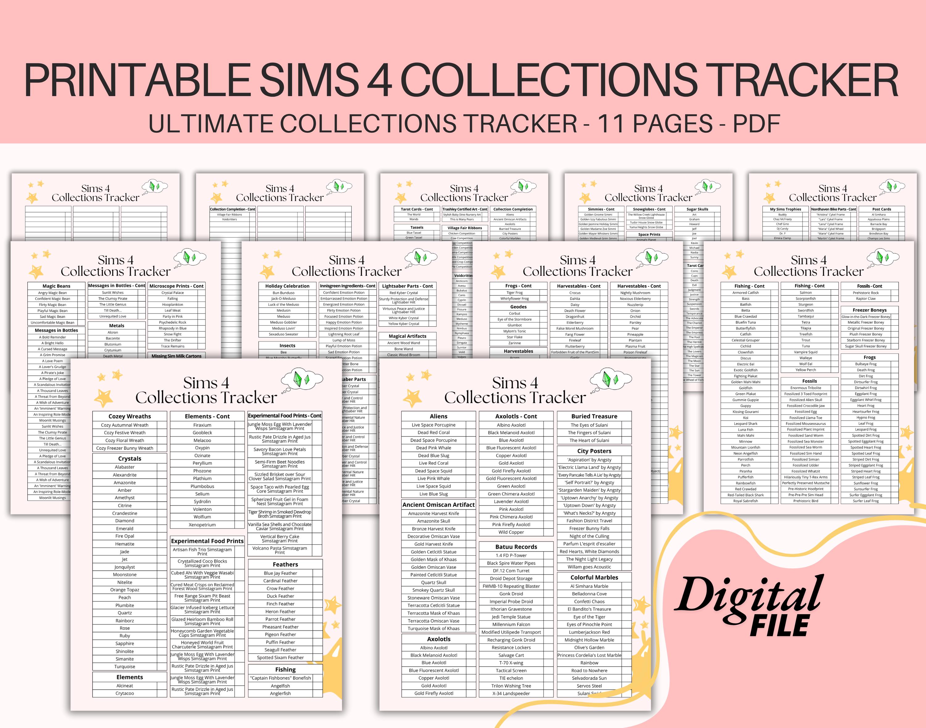 Cute Printable Ultimate Sims 4 Collections Tracker Planner Sheet Bundle ...