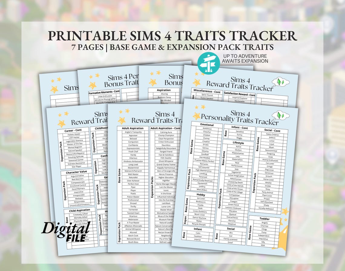 Printable Sims 4 Traits Planner Sheet Bundle Expansion and Base Game ...